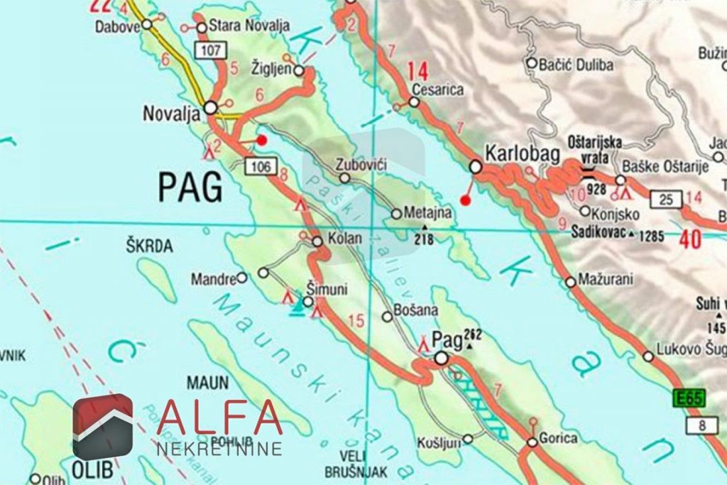 mapa otok pag (Medium) – Alfa nekretnine Vodice, Alfa real estate ...